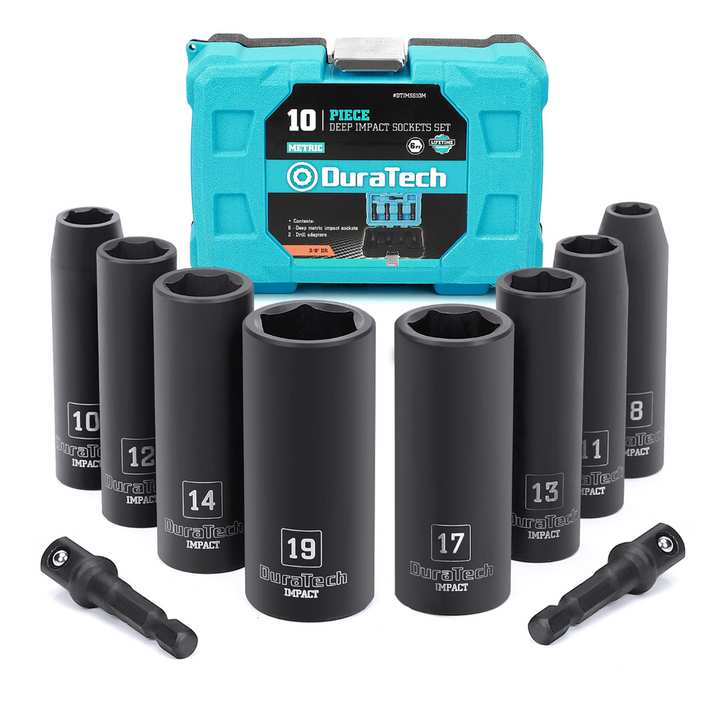 DURATECH 10-Piece 3/8" Drive 6 Point Deep Impact Socket Set, SAE/Metri